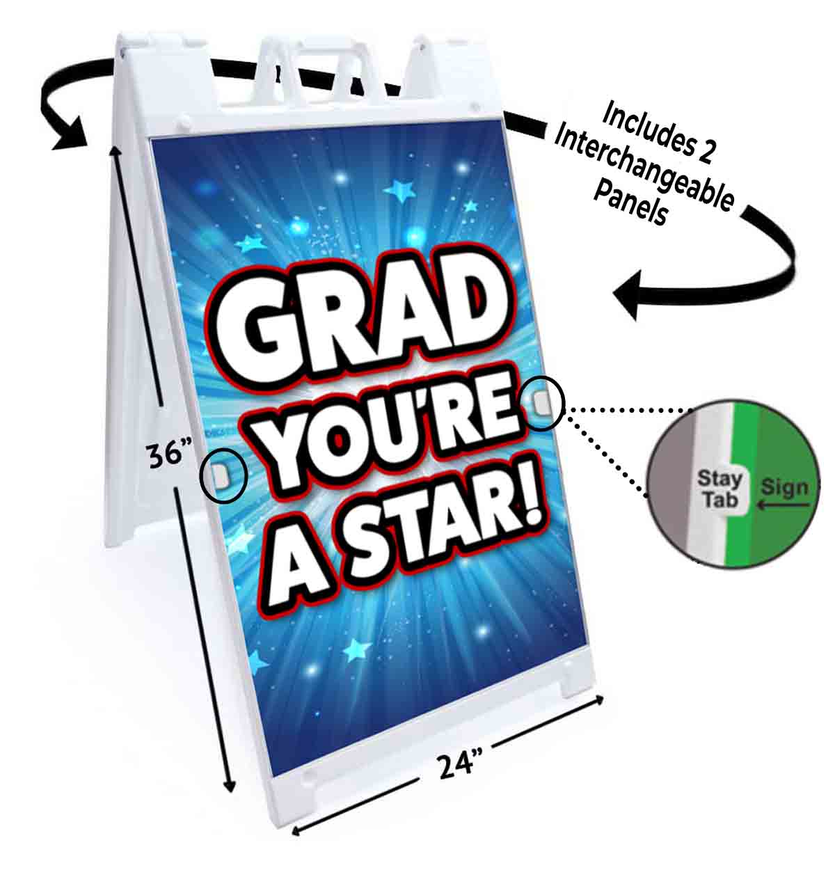 GRAD YOU'RE A STAR Signicade 24x36 Aframe Sidewalk Sign Banner Decal | eBay
